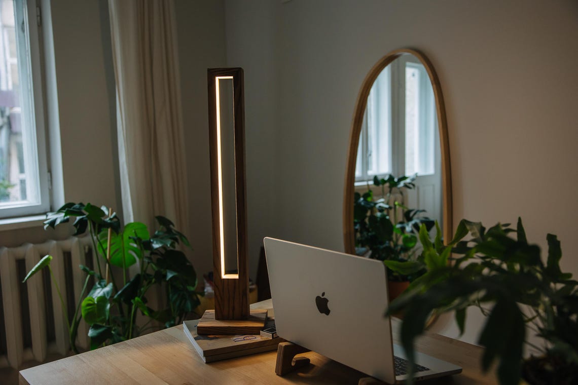 Wood Wabi Sabi Lamp With LED Light, Table Reading Bedside and ...