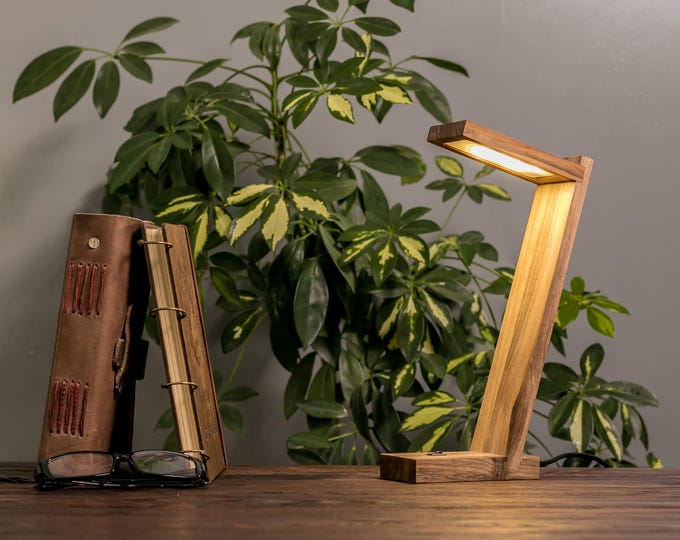 Walnut Wood Custom Desk Lamp With LED Light, Engraved Bedside and ...