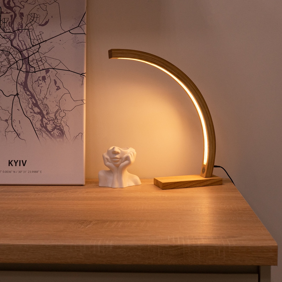 Modern Wood Desk Lamp With LED Light Bedside and Nightlight - Etsy