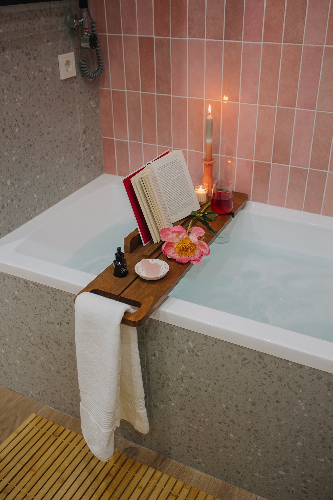 Housewarming Gift, Bath Board and Reading Tray With Wine Glass Holder ...
