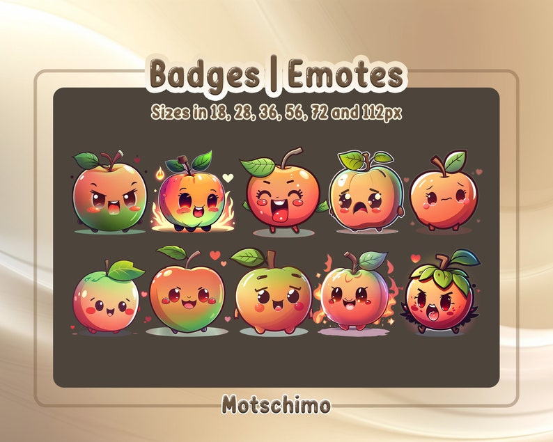 10 X Apple Emotes / Badges / Cute || 6 Sizes / Emotes Sizes Are ...