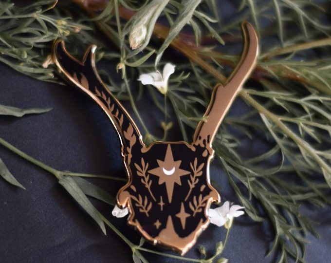 Deer Skull Enamel Pin cottagecore Pin, Botanical Skull, Floral, Nature ...