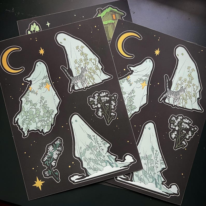 Summer Ghosts Sticker Sheet (spooky Sheet Ghost, Halloween Botanical ...