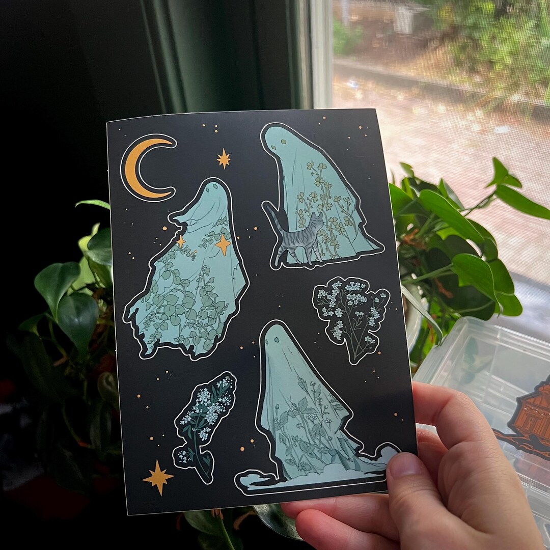 Summer Ghosts Sticker Sheet (spooky Sheet Ghost, Halloween Botanical ...