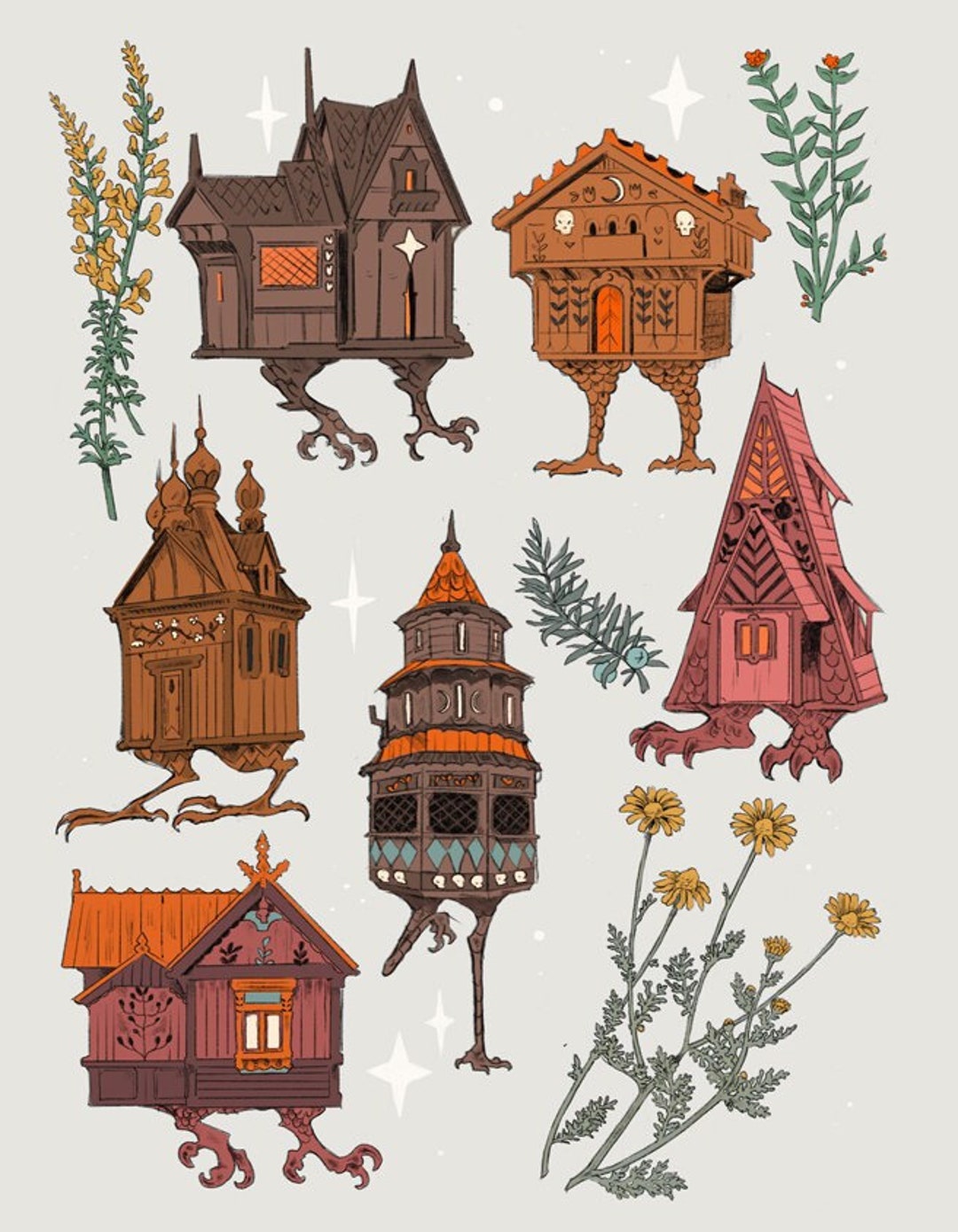 Baba Yaga Houses 8.5x11 Art Print light Version - Etsy