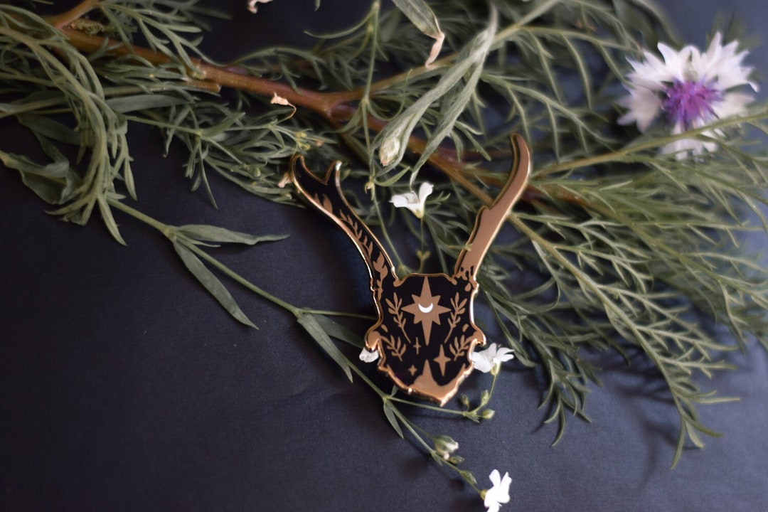 Deer Skull Enamel Pin (cottagecore Pin, Botanical Skull, Floral, Nature ...