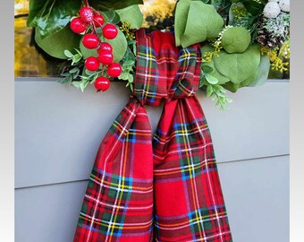 Tartan Plaid Wreath Sash With Monogram Christmas Holiday - Etsy