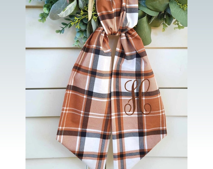 Brown Tartan Fall Wreath Sash for Front Door Decor Fall Brown Plaid ...