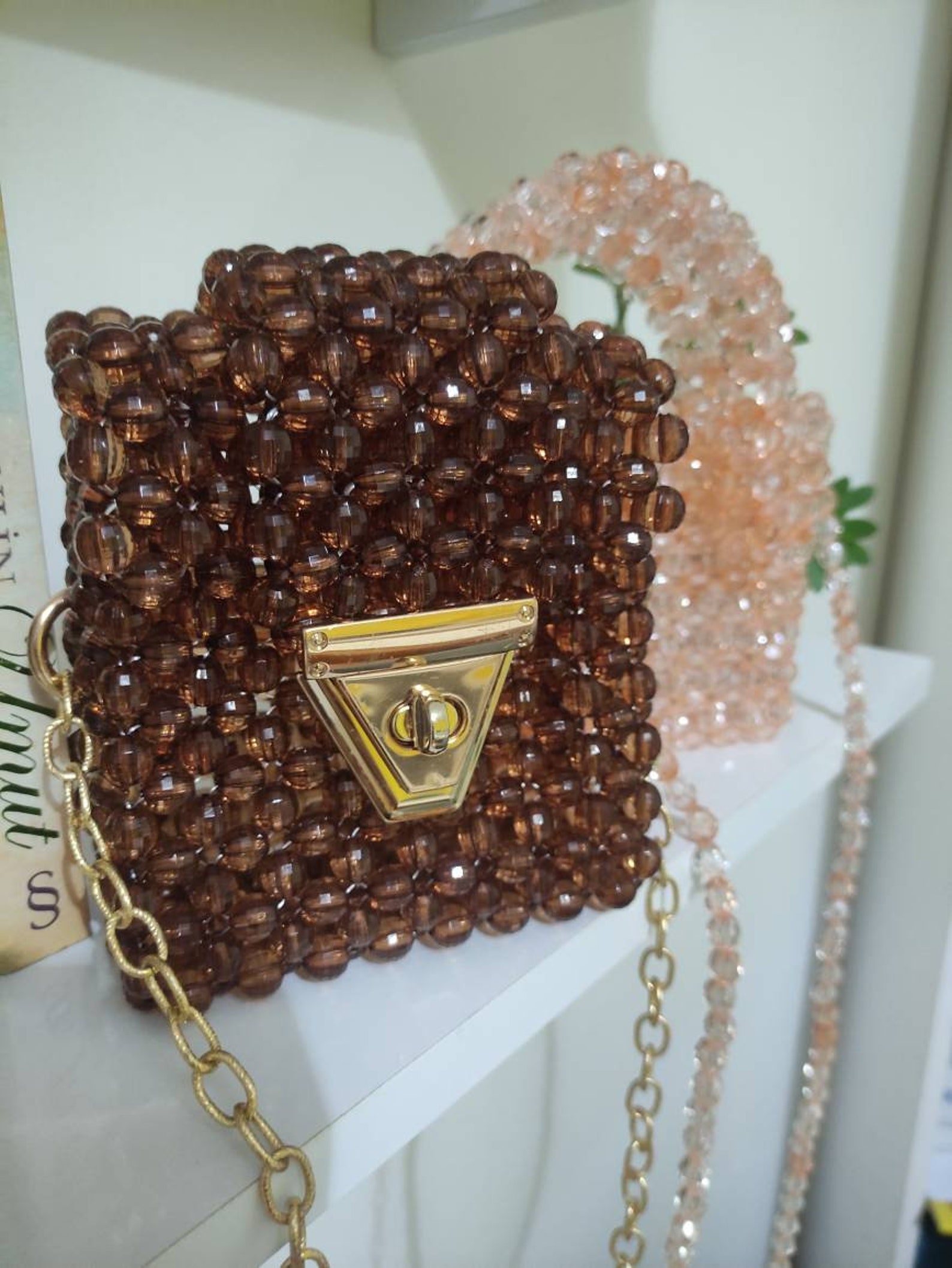 Hand Bag, Brown Beaded Bag, Bead Bag, Beaded Shoulder, Bag Bead Purses ...