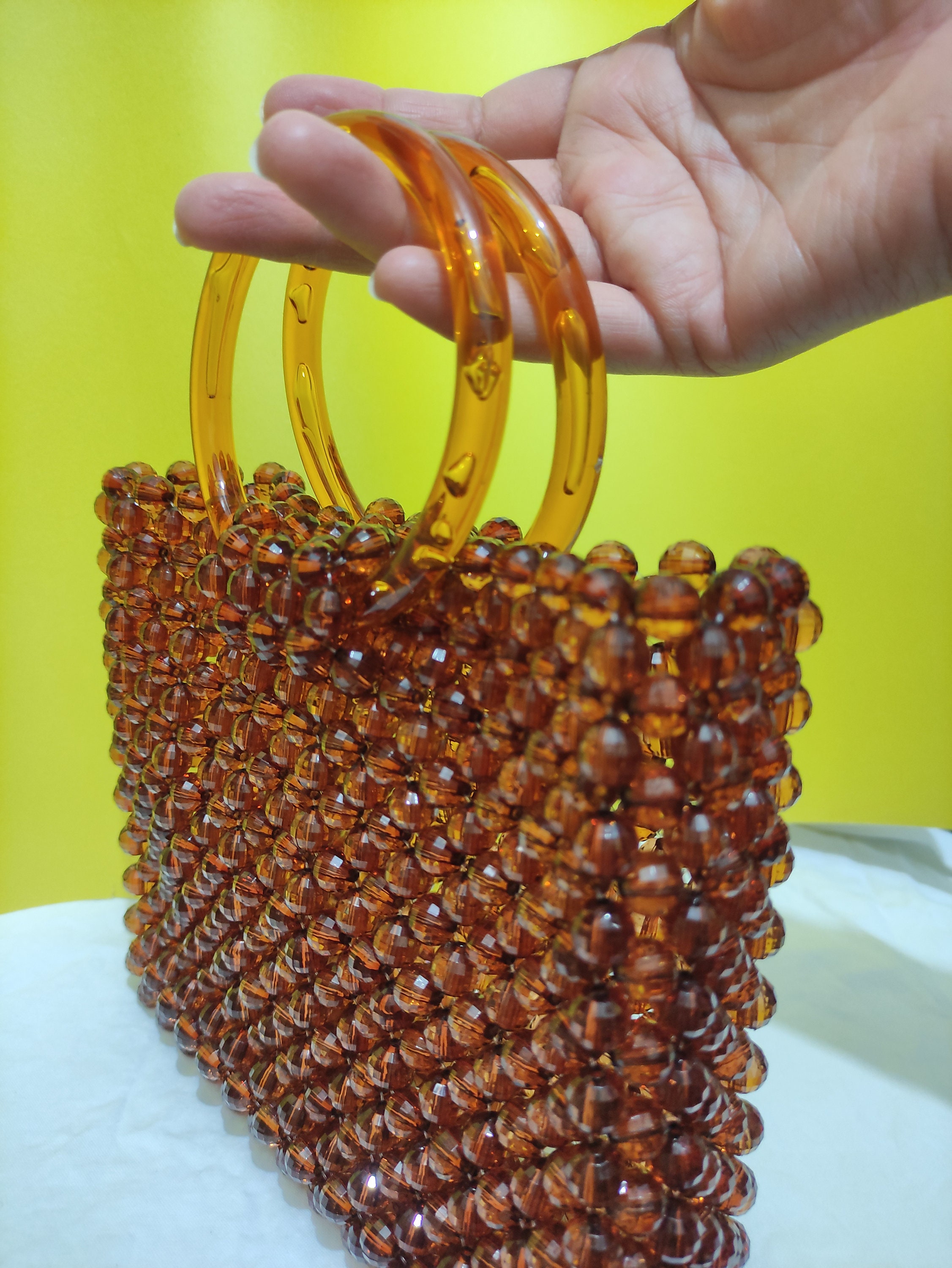 Brown Bead Bag, Handmade Bead Bag, Bead Bag, Women Bag, Gift Bag ...