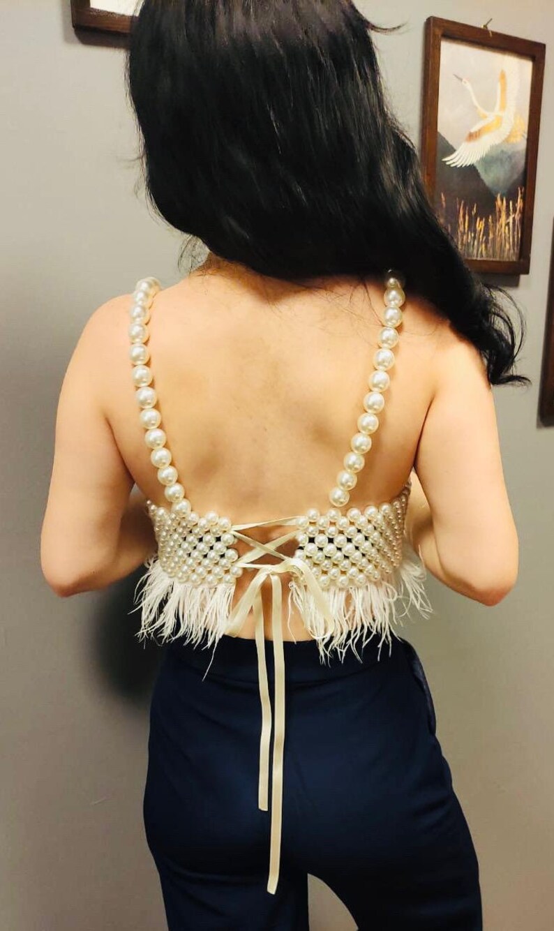 Hand-beaded Vest, Pearl Top, Bridal Pearl Top, Pearl Body Chain, Dress ...