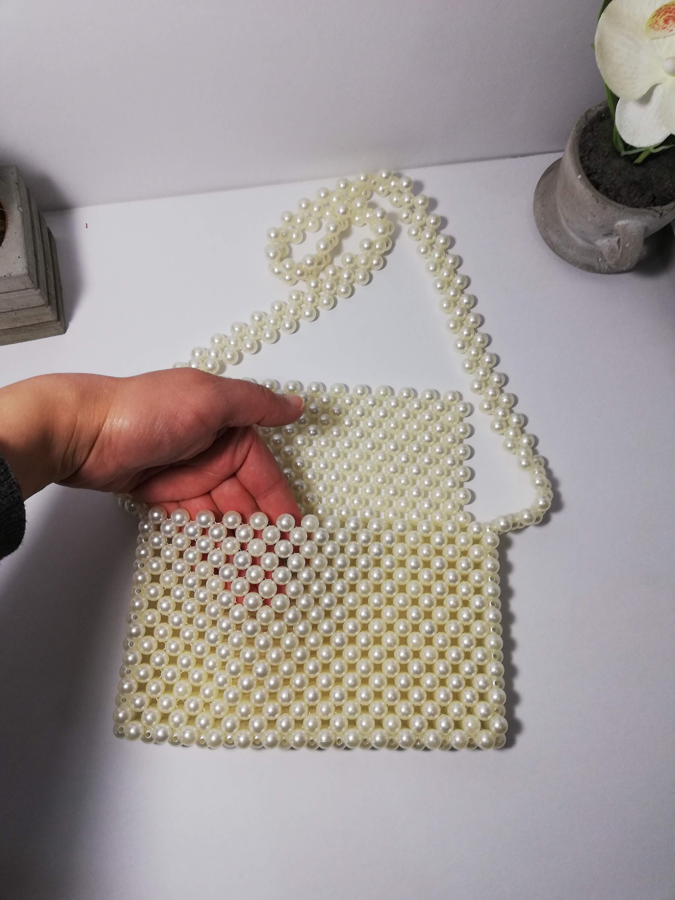 Pearl Beaded Bag, Vintage Faux Pearl Shoulder Bag, Pearl Purse, White ...