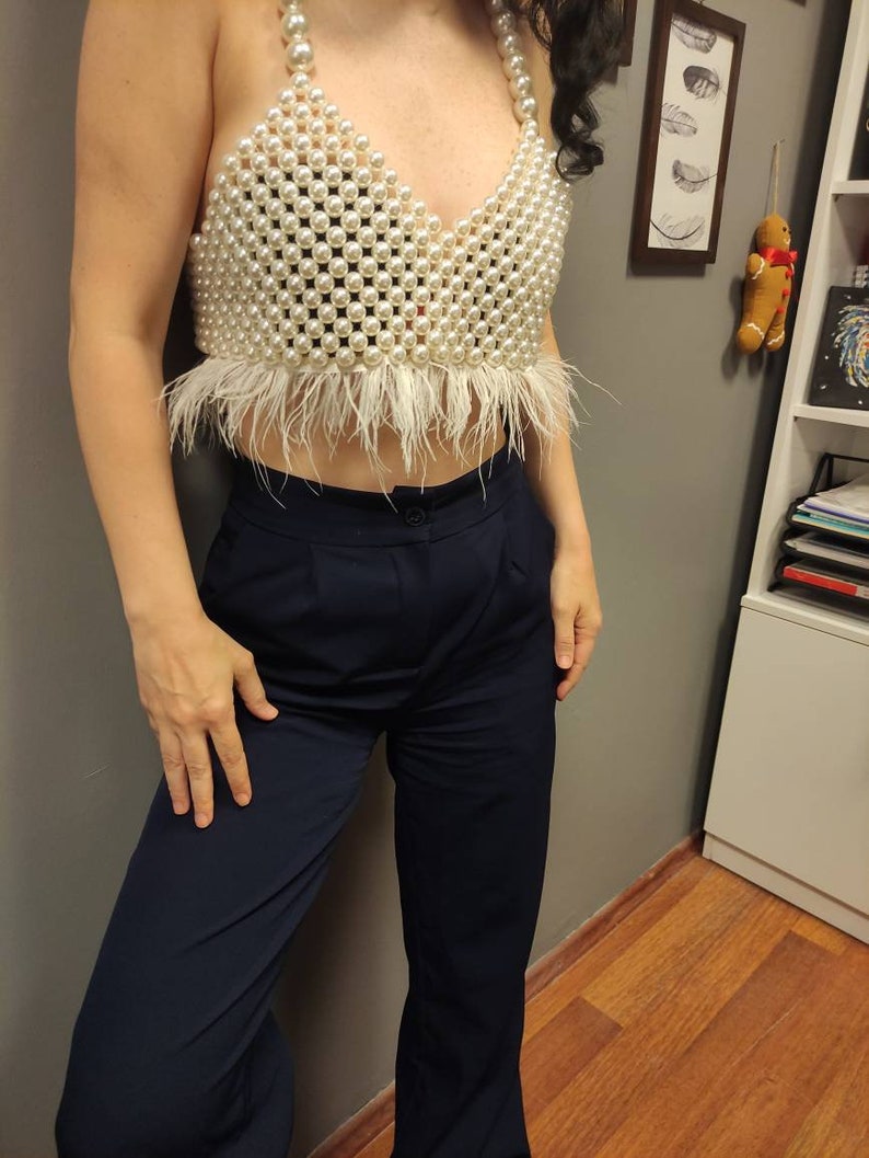 Hand-beaded Vest, Pearl Top, Bridal Pearl Top, Pearl Body Chain, Dress ...