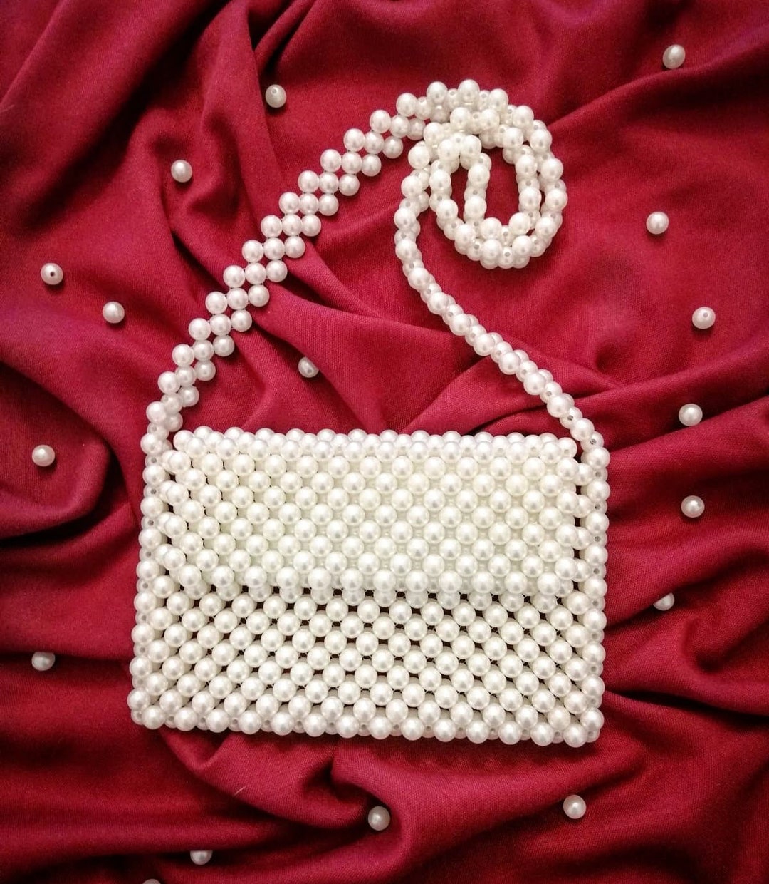 Pearl Beaded Bag, Vintage Faux Pearl Shoulder Bag, Pearl Purse, White ...