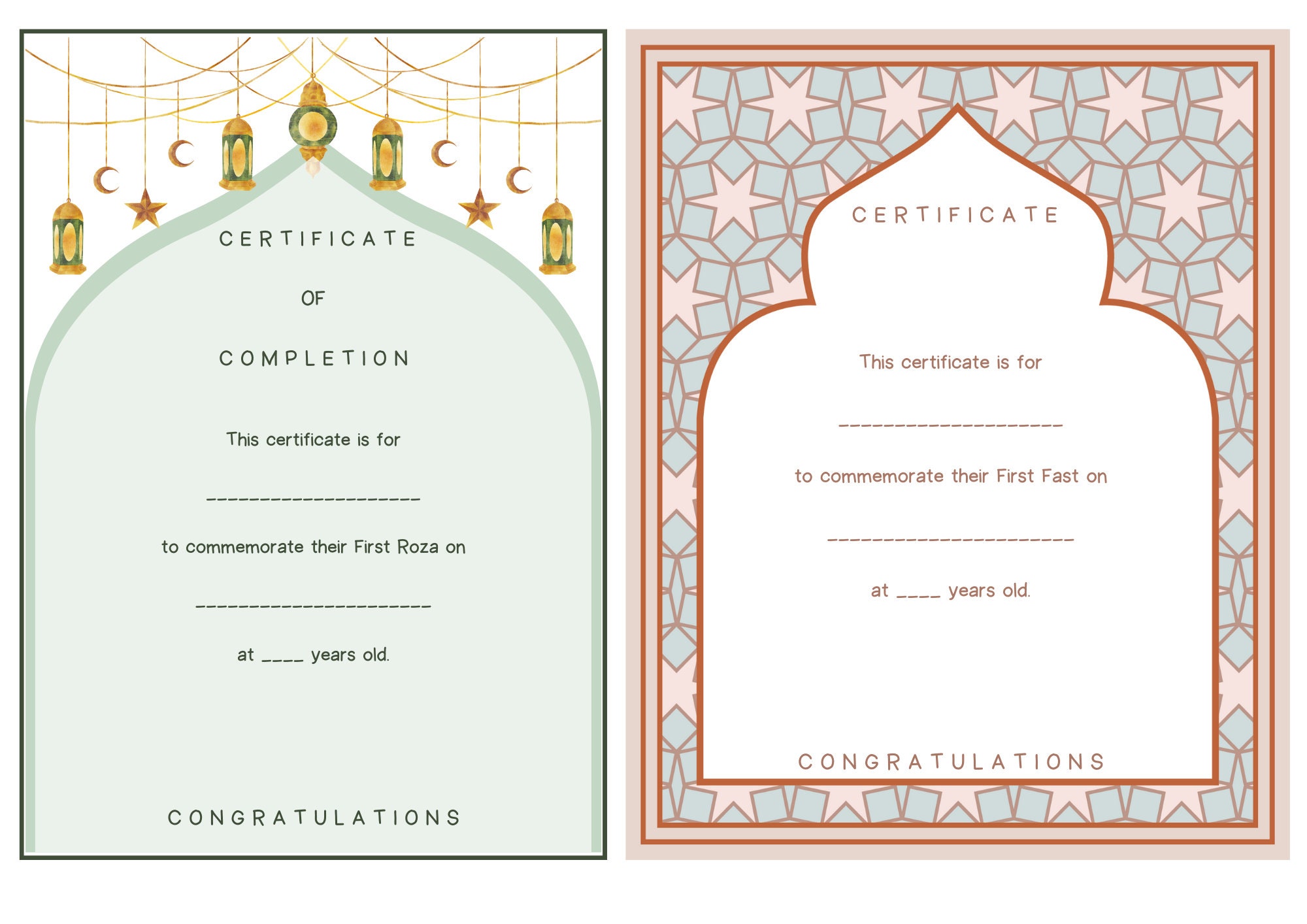 Ramadan Certificate Kids First Roza Child's First Day Fasting First ...
