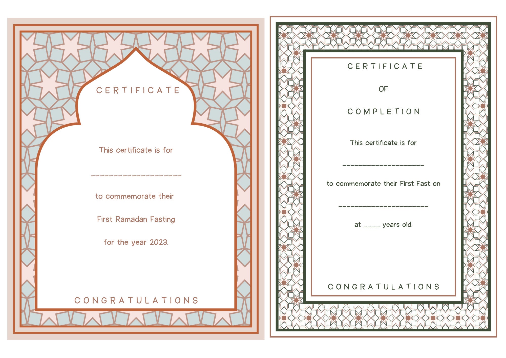 Ramadan Certificate Kids First Roza Child's First Day Fasting First ...