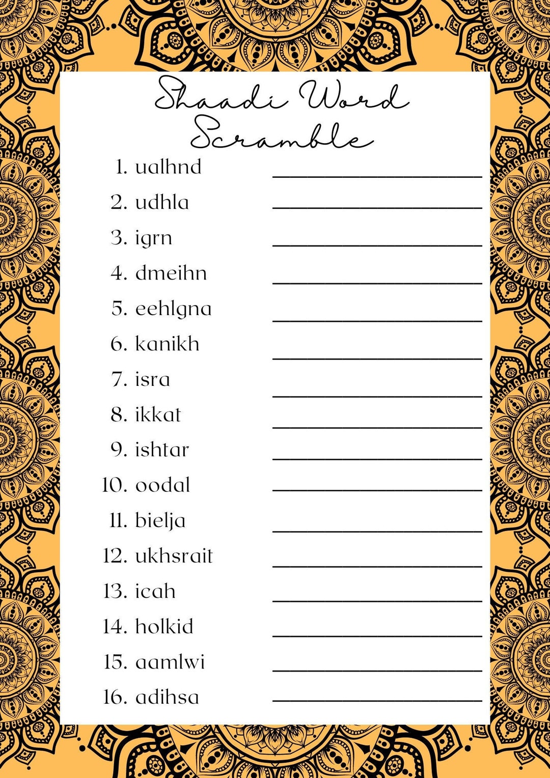 Shaadi Games Wedding Word Scramble South Asian Inspired - Etsy