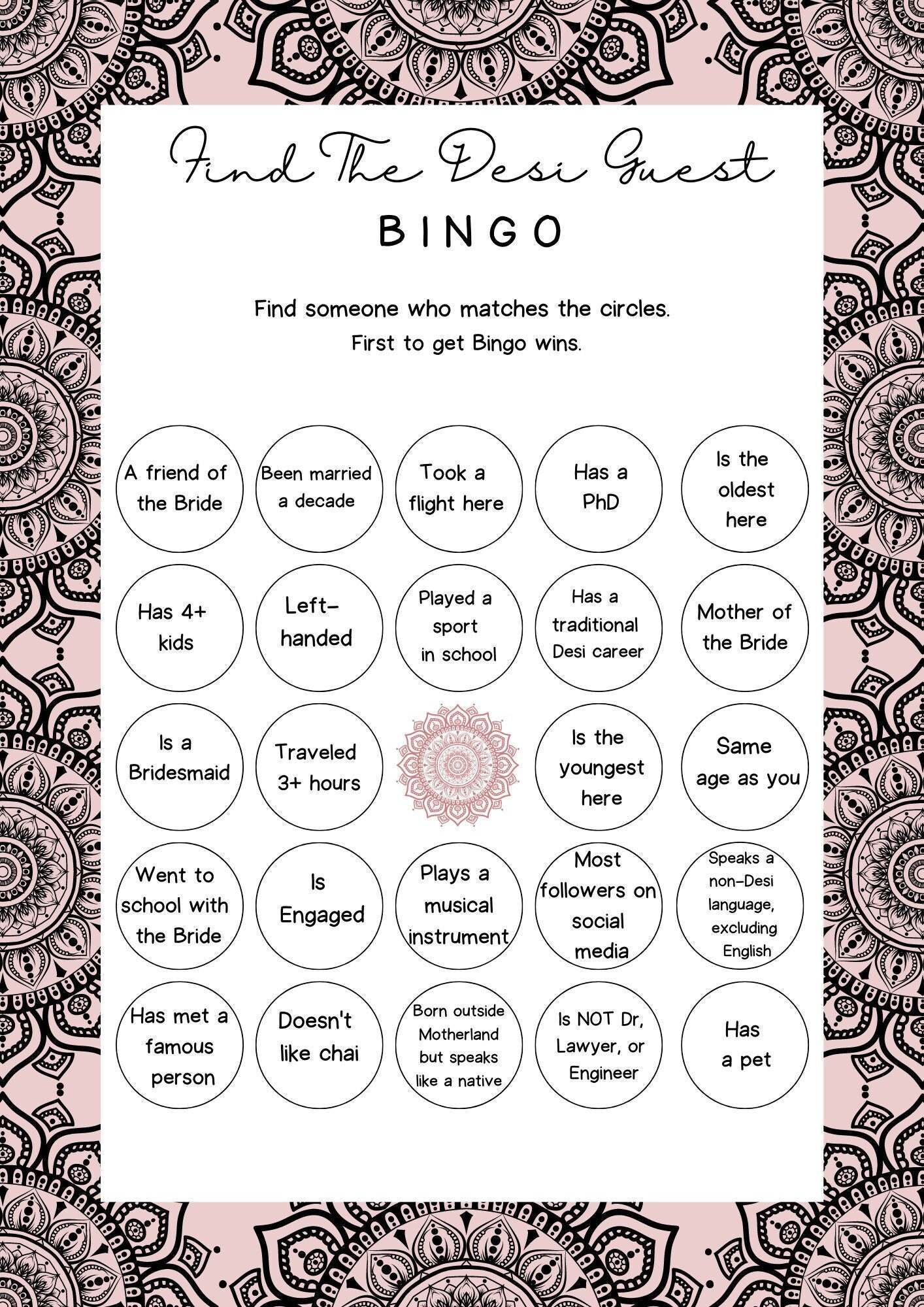 Desi Wedding Bingo - Shaadi Games - Desi Wedding Games - Pakistani ...