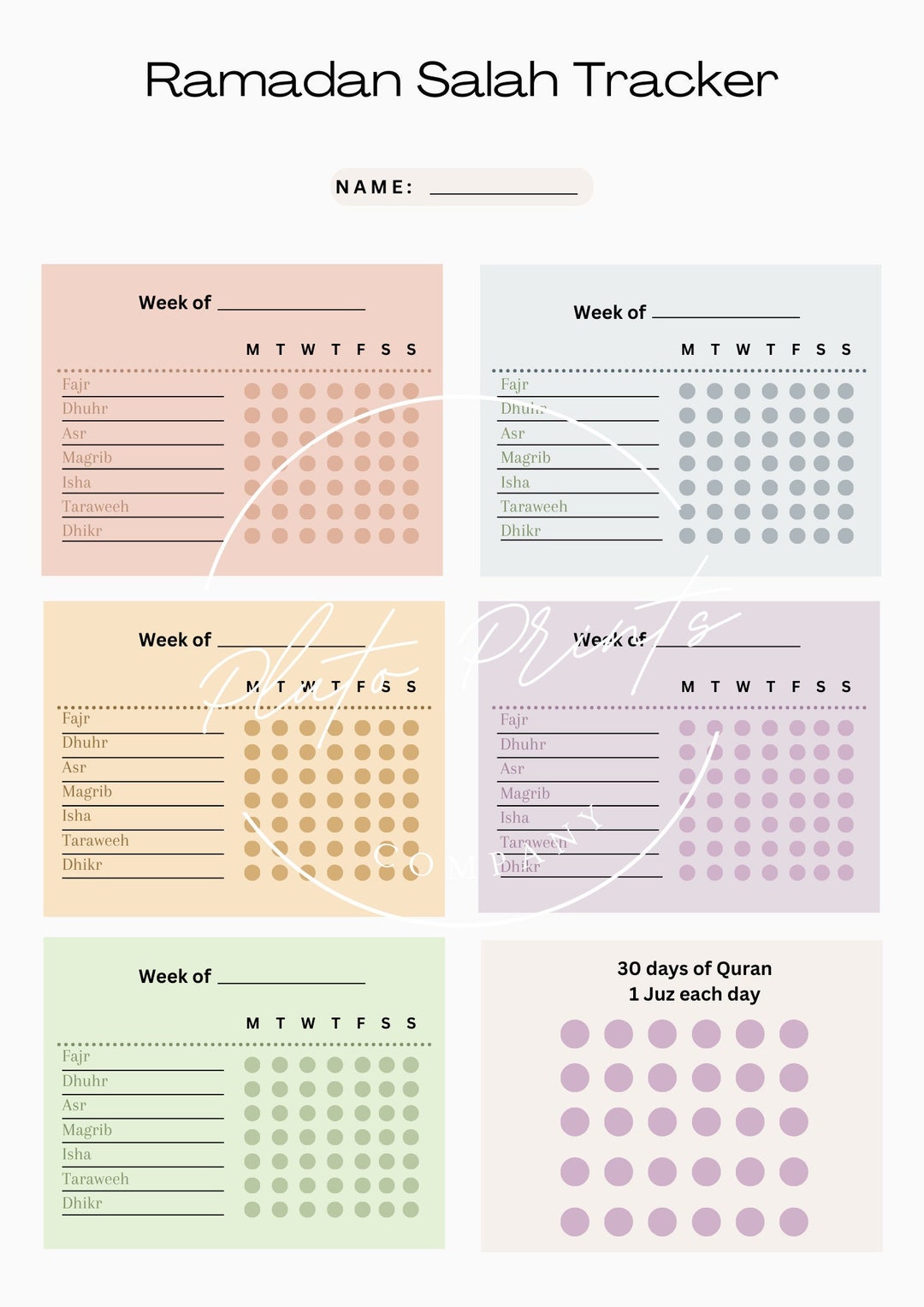 Ramadan Tracker for All 5 Salah / Prayers, Taraweeh, Dhikr, and Juz for ...