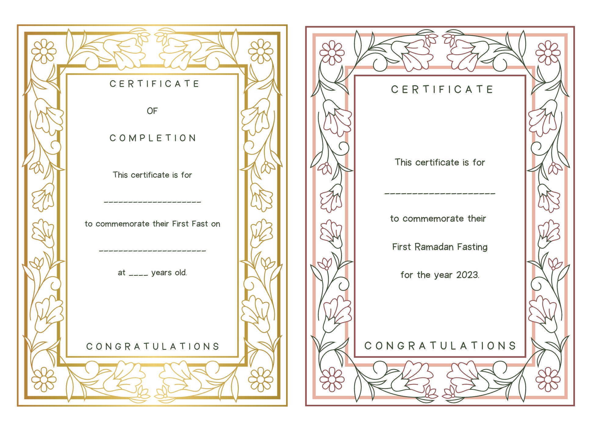 Ramadan Certificate Kids First Roza Child's First Day Fasting First ...