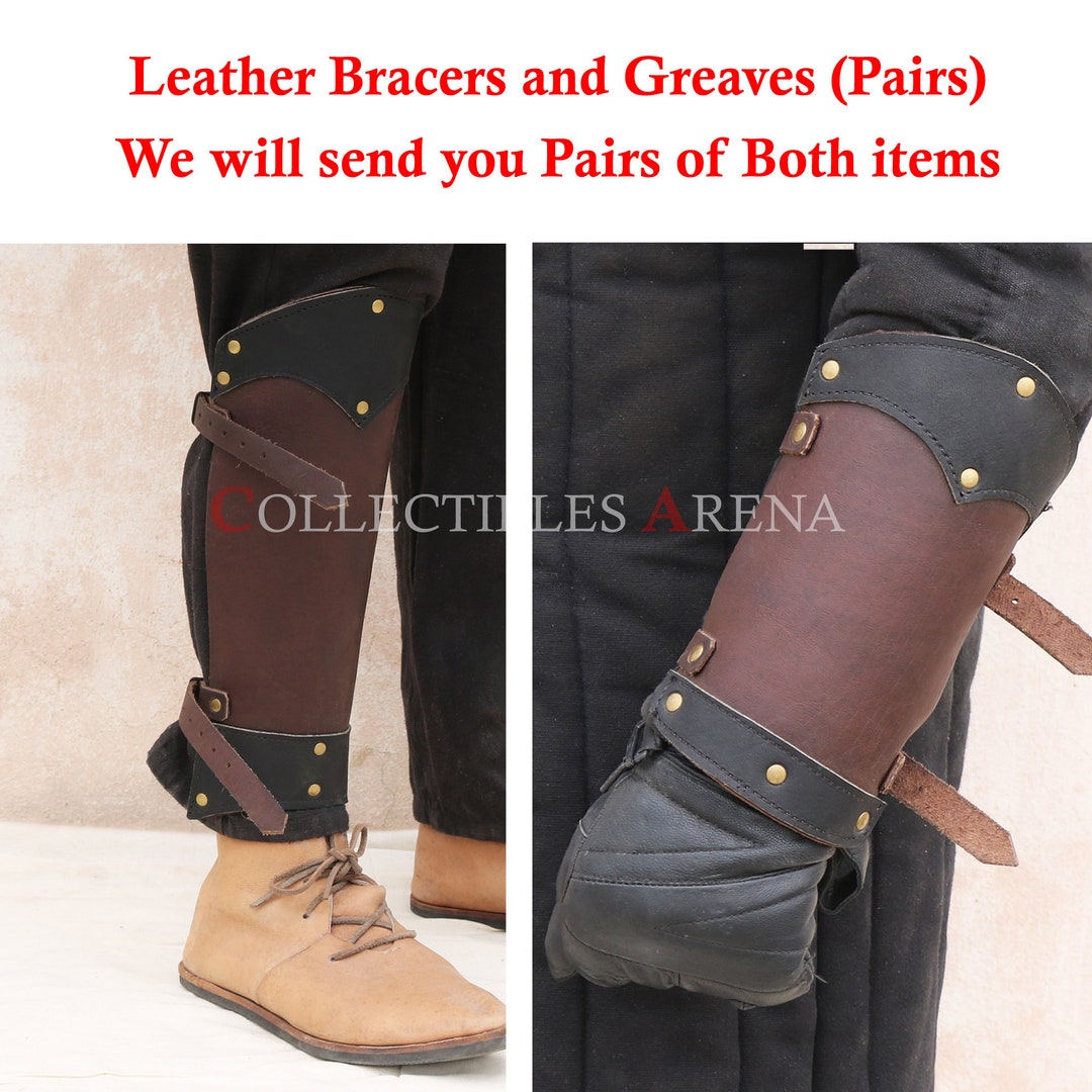Leather Armor Bracers & Greaves Set for Larp, Fantasy and Cosplay - Etsy