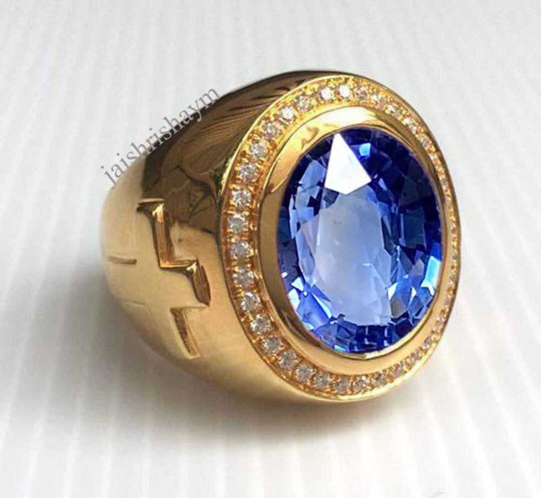 Blue Sapphire Mens Signet Bishop Ring Vintage Silver Ring Bishop ...