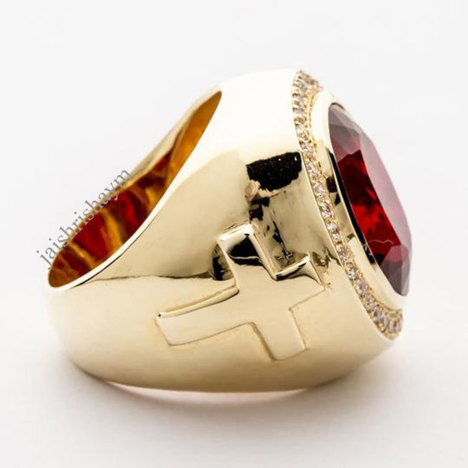 Yellow Gold Mens Ruby Ring Christian Ring Ruby Sterling - Etsy UK