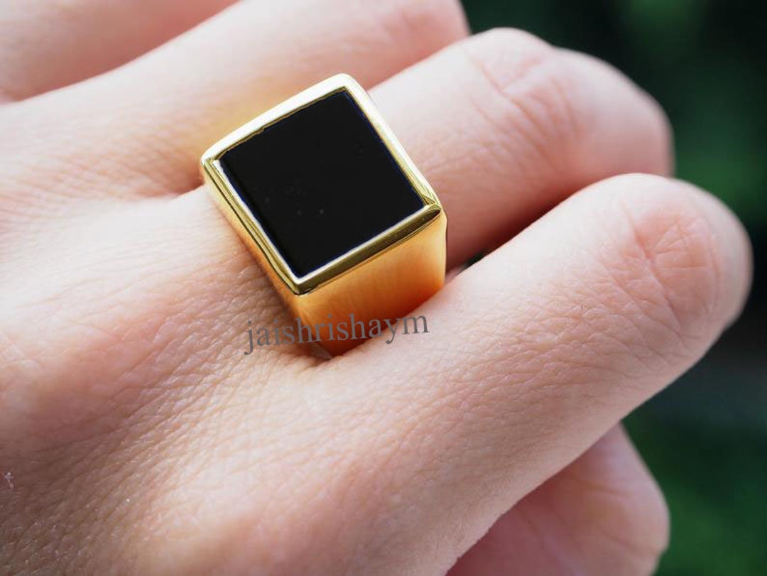 Black Onyx Signet Ring Gold Mens Ring 925 Sterling Silver Ring Mens ...