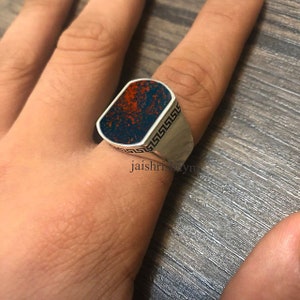 Red Bloodstone Gemstone Ring for Mens Solid 925 Sterling Silver Vintage ...