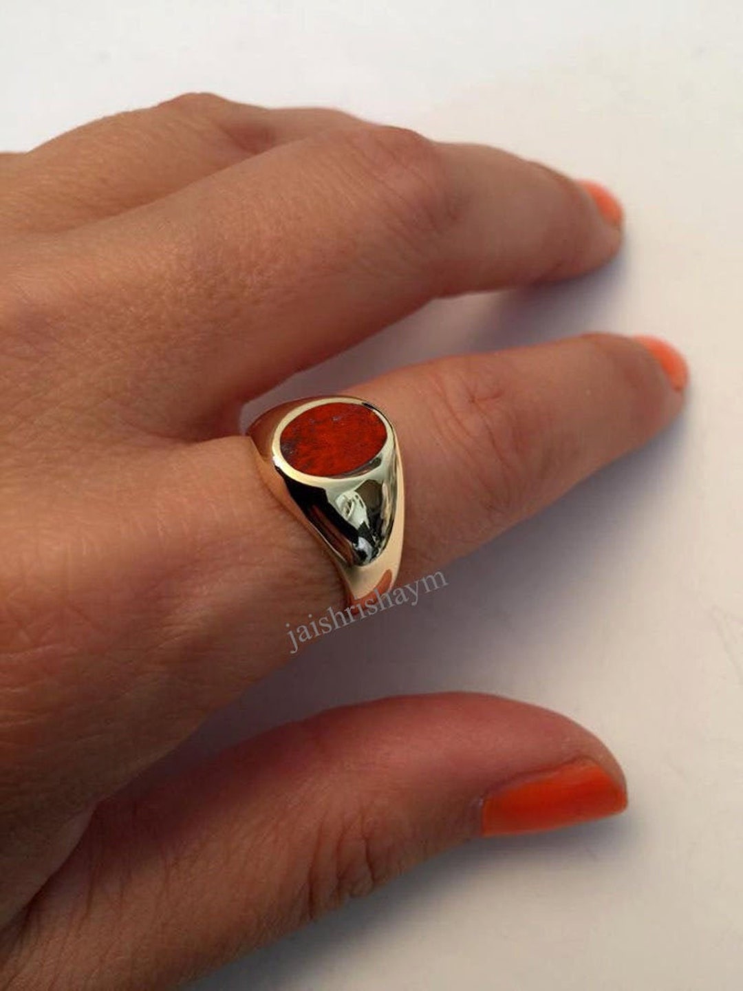 Red Bloodstone Signet Ring Solid 925 Sterling Silver Ring Flat Gemstone ...