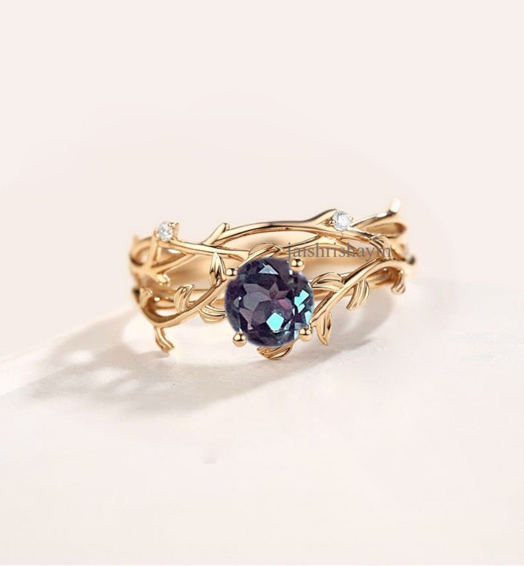 Vintage Leaf Alexandrite Engagement Ring Solid 925 Sterling - Etsy
