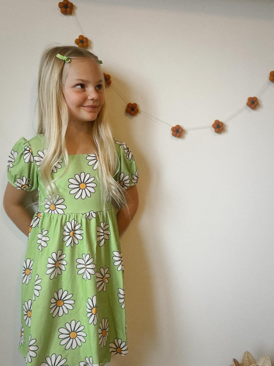 Green Daisy Toddler Girl Dress - Spring Girls Dress - Summer Dress ...