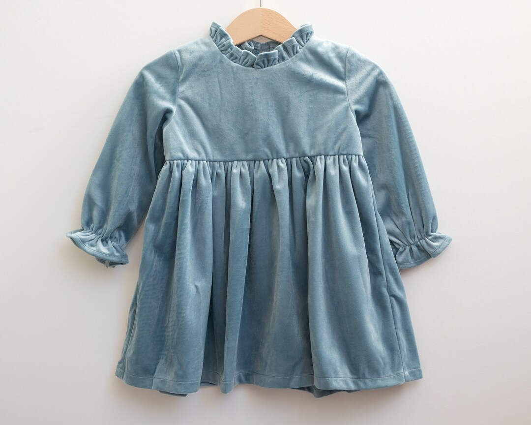 Blue Christmas Dress - Blue Velvet Dress - Holiday Toddler Dress ...
