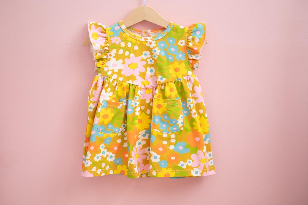 Girls Sixties Floral Dress - Flutter Sleeve Toddler Dress - Toddler ...
