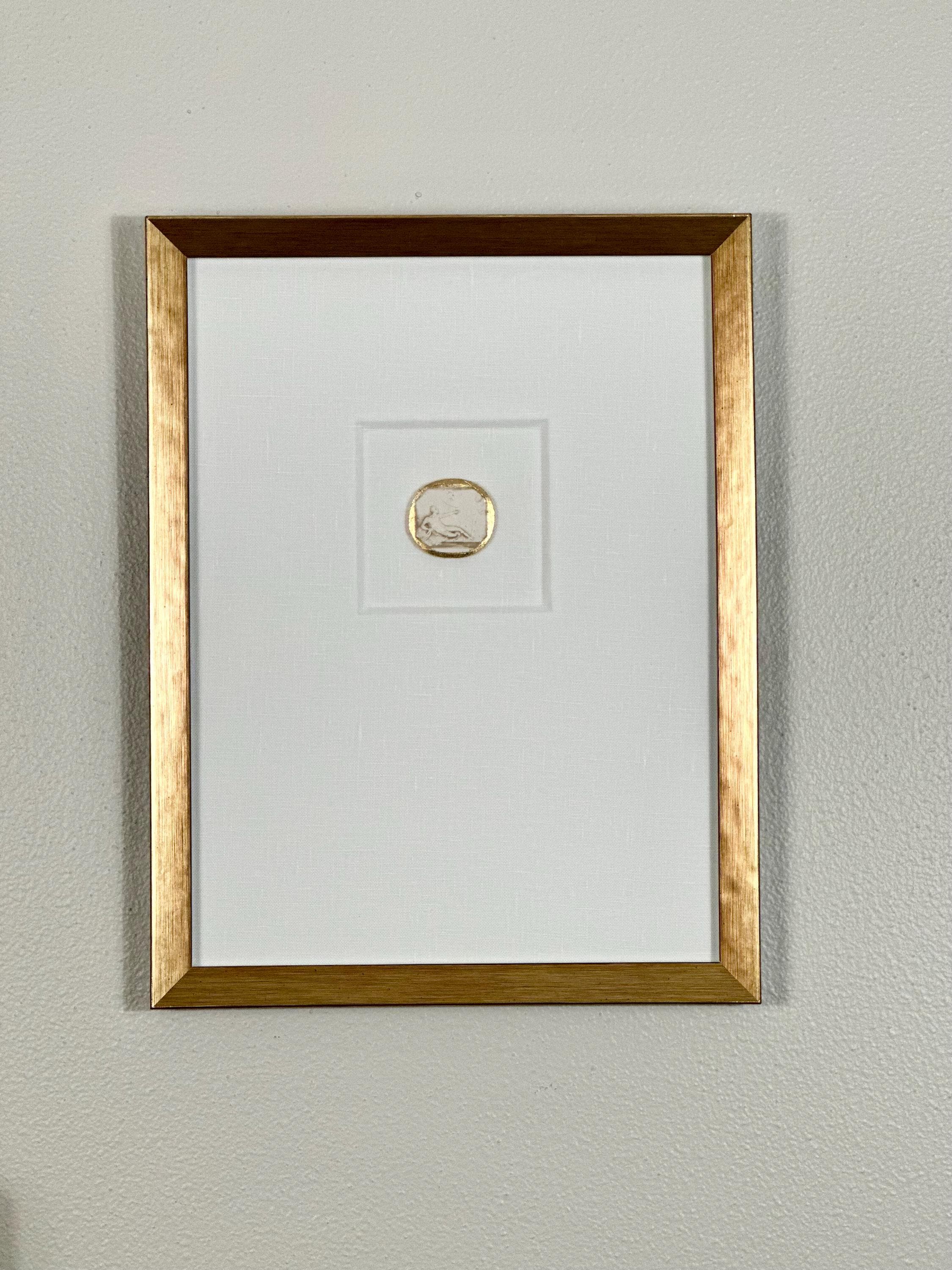 Gold Hand Leafed Intaglio Wall Art on White Linen Mat and 13 X 17 Black ...