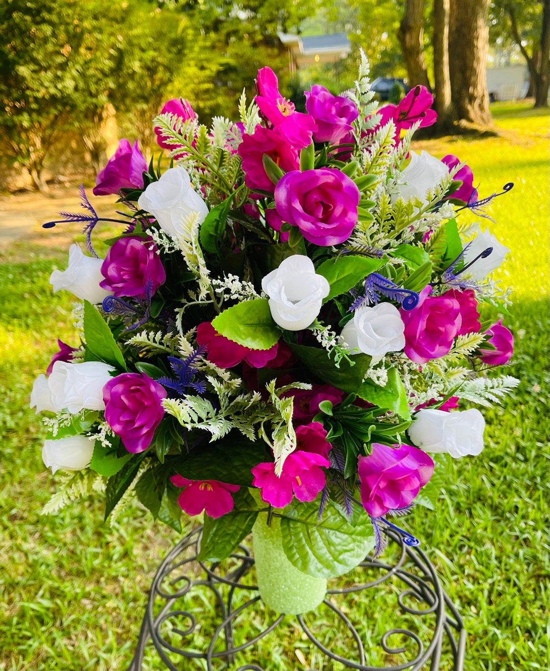 Floral Cemetery Vase Arrangement, Cemetery Cone Arrangement, Sympathy ...