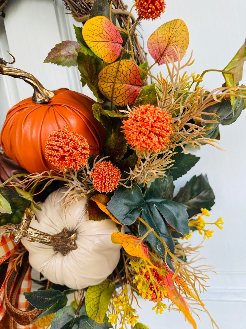 Fall Pumpkin Front Door Wreath, Falll Door Wreath, Pumpkin Door Decor ...