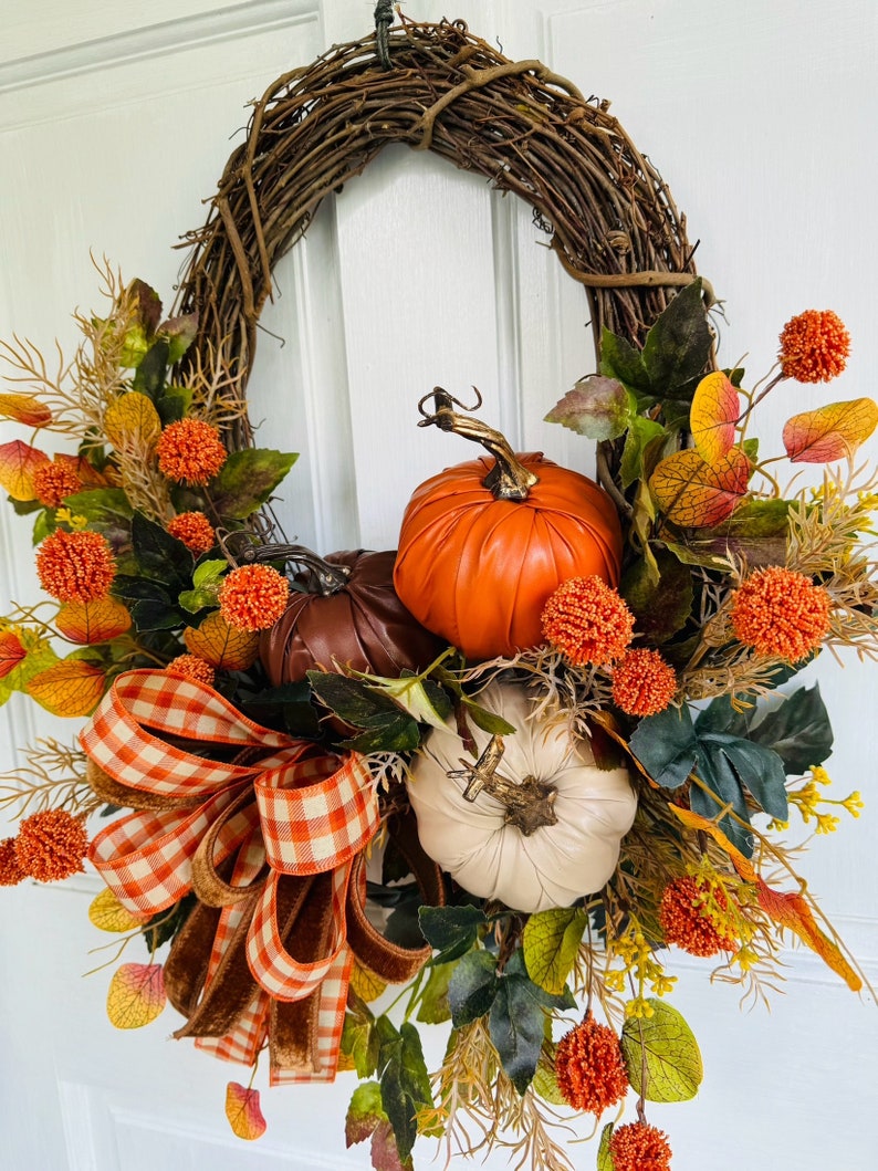 Fall Pumpkin Front Door Wreath, Falll Door Wreath, Pumpkin Door Decor ...