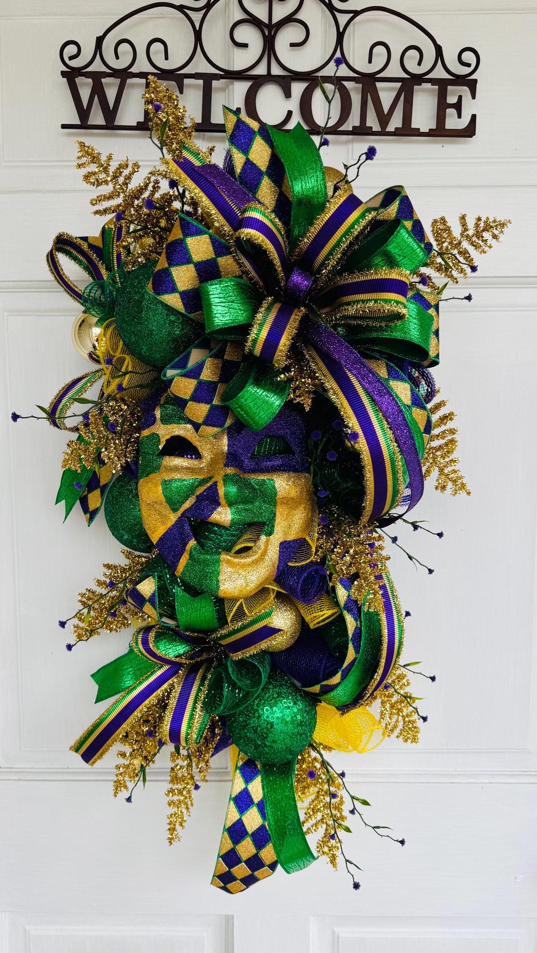 Mardi Gras Front Door Wreath, Mardi Gras Swag, Fat Tuesday Door Decor ...