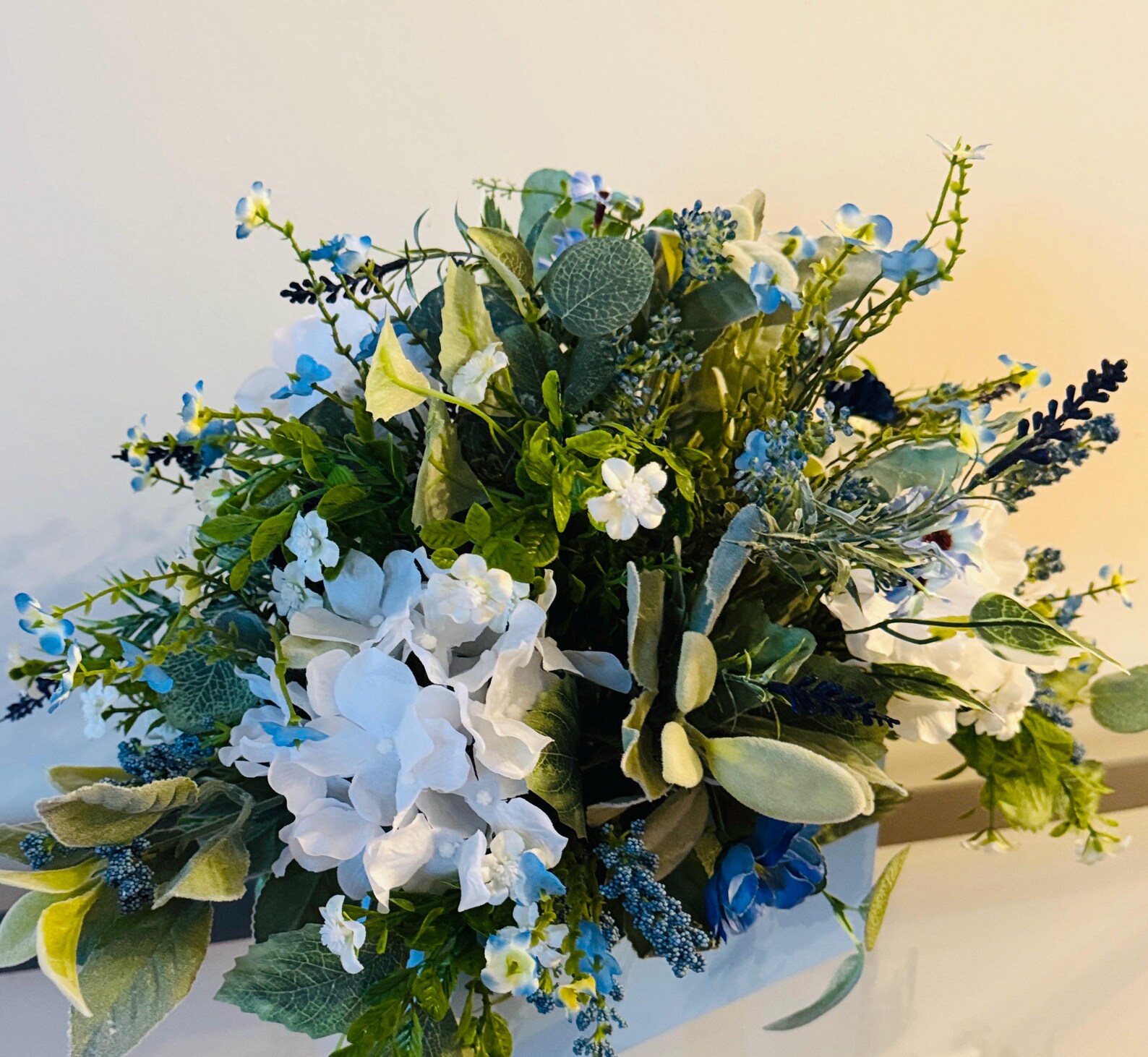 Blue Floral Arrangggemfent, Blue and White Table Decor, Blue ...