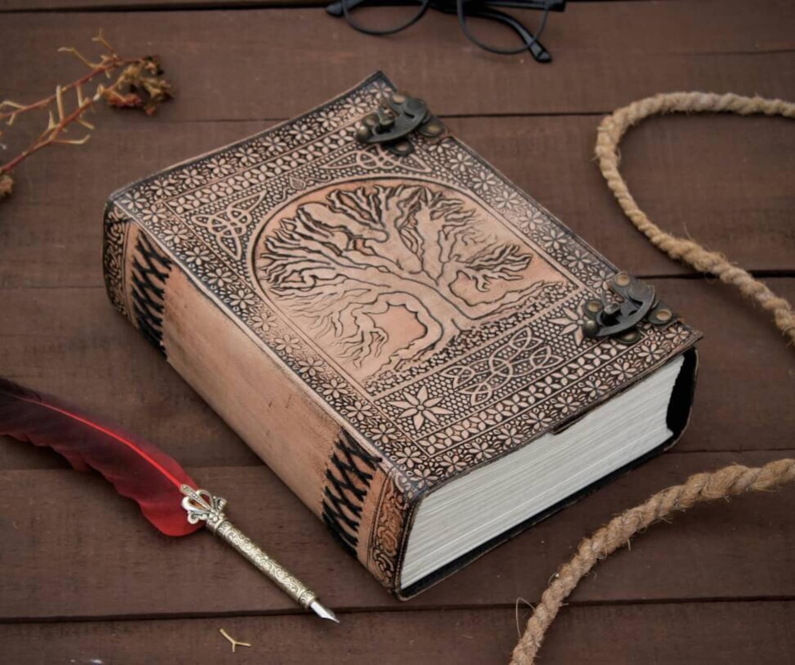 Large Leather Journal Tree of Life Journal Witch Spell Book - Etsy