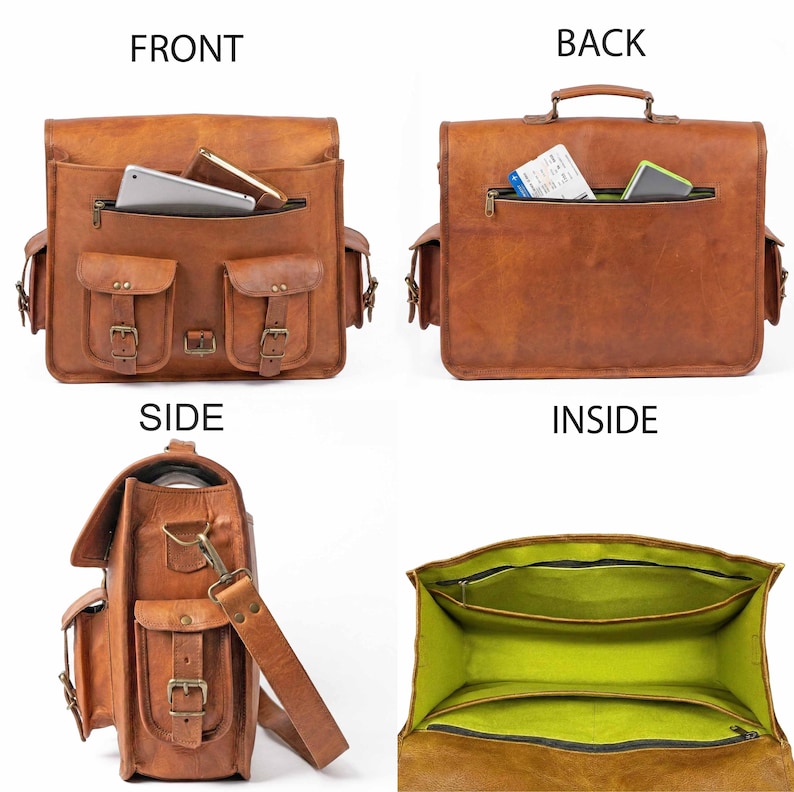 Personalized Leather Messenger Bag for Men, Monogram Briefcase ...
