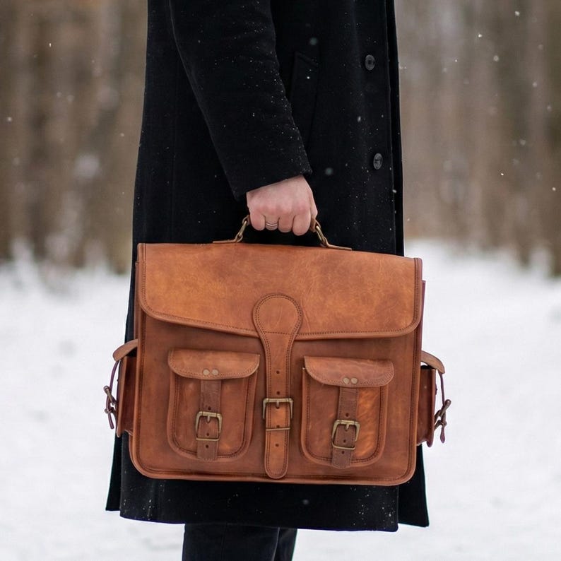 Personalized Leather Messenger Bag for Men, Monogram Briefcase ...