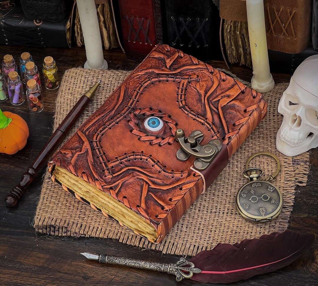 Hocus Pocus Book of Spell, Vintage Leather Journal, Deckle Edge Paper, Book of Shadows Grimoire ...