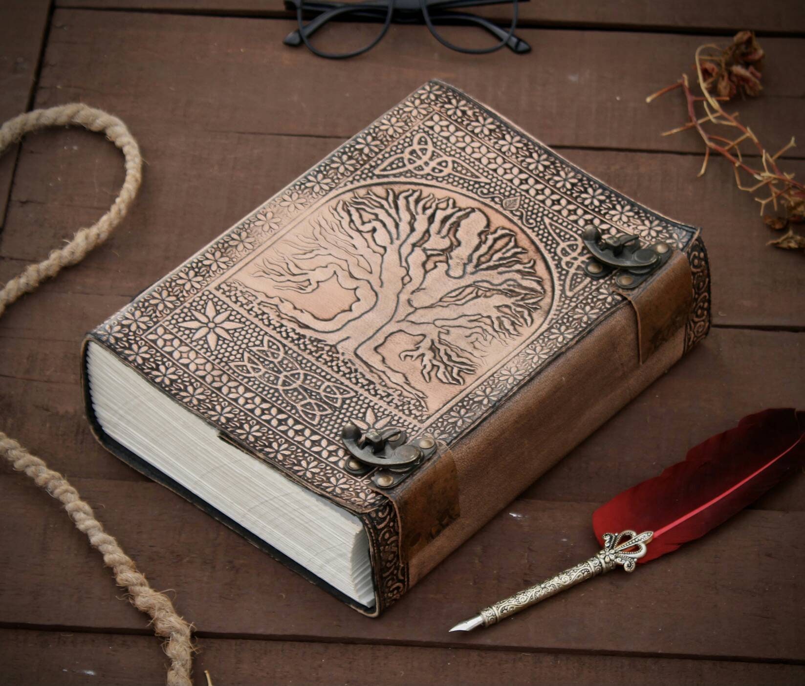 Large Leather Journal Tree of Life Journal Witch Spell Book - Etsy