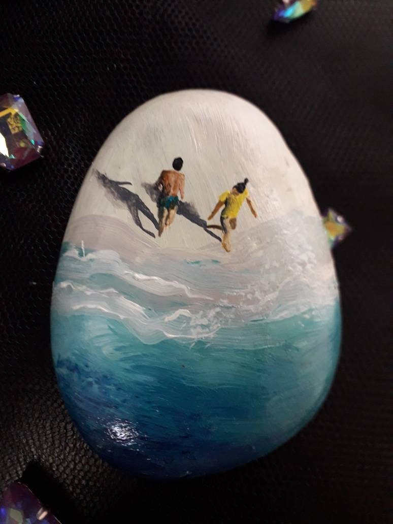 Ocean oil painting hand painted rocks natural stone mini | Etsy