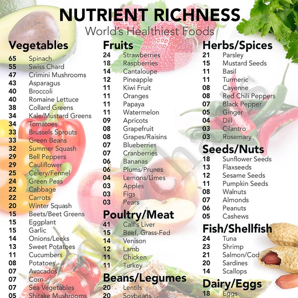 Food Nutrient List - Etsy