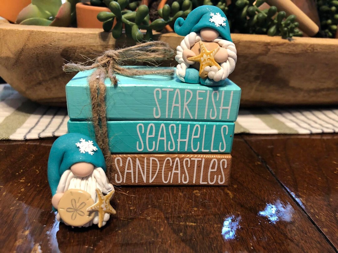 Beach Christmas Tiny Clay Gnome 2 Pc Set Starfish Sand Dollar Sand ...