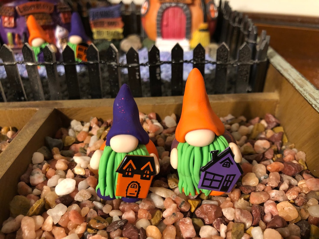 Fall Halloween Gnome With House Tiny Clay Gnomes Spooky House Home ...
