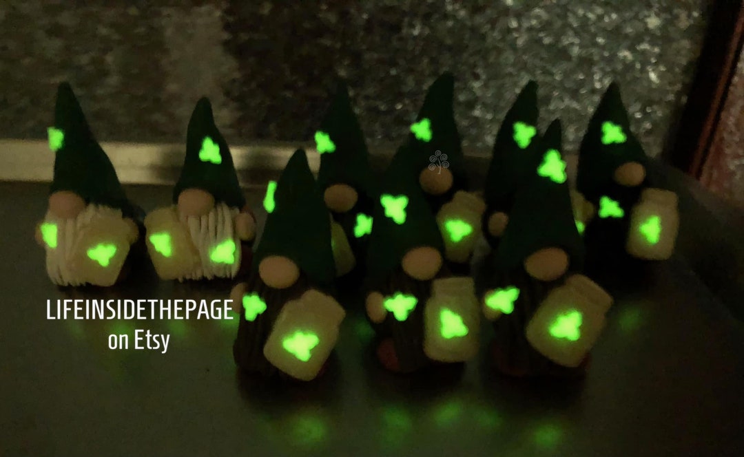 Gnome With glowing Fireflies Firefly Summertime Tiny Polymer Clay Home Decor Tier Tray Gardening ...